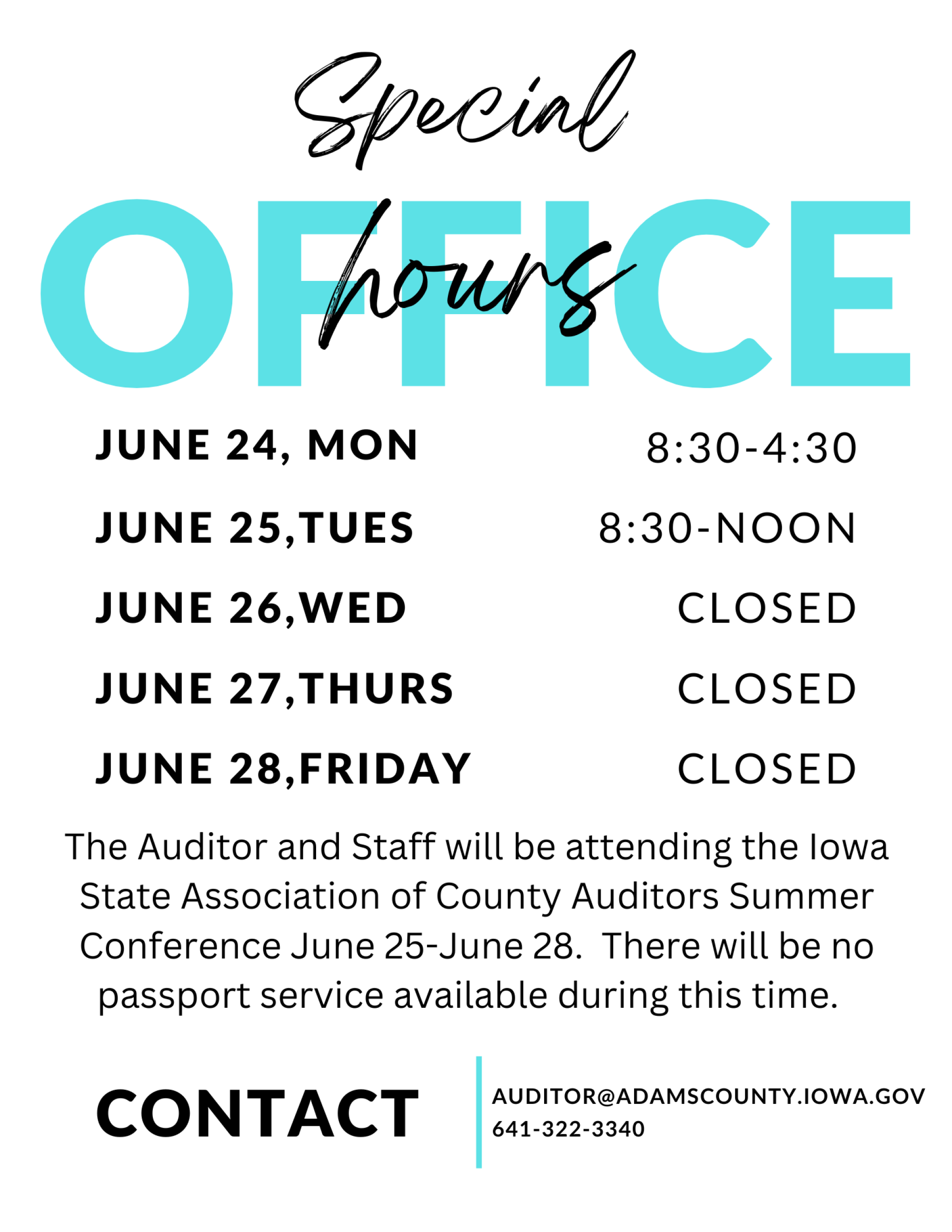 Auditor Office Hours - Adams County, Iowa